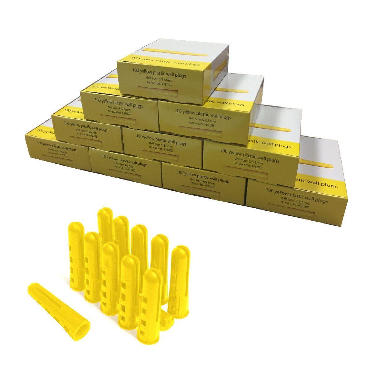 1000 x Trade Pack Yellow Wall Raw Plugs, Drill Size: 5mm — Homesmart