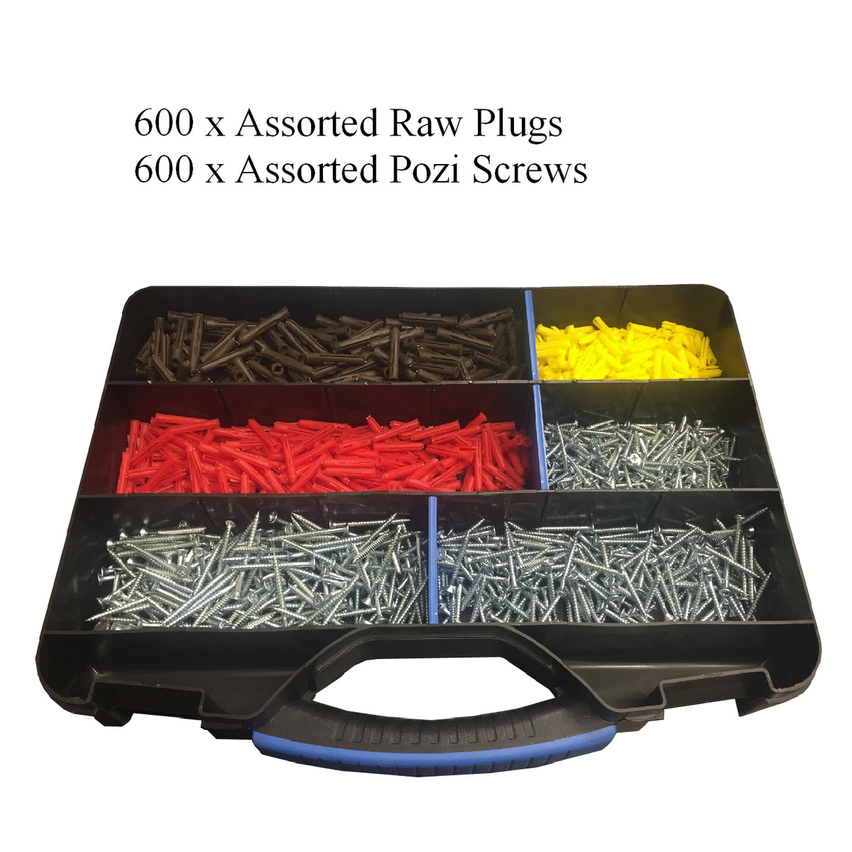 1200 x Assorted Pozi Screws & Raw Fixing Plugs, Twin Thread — Homesmart