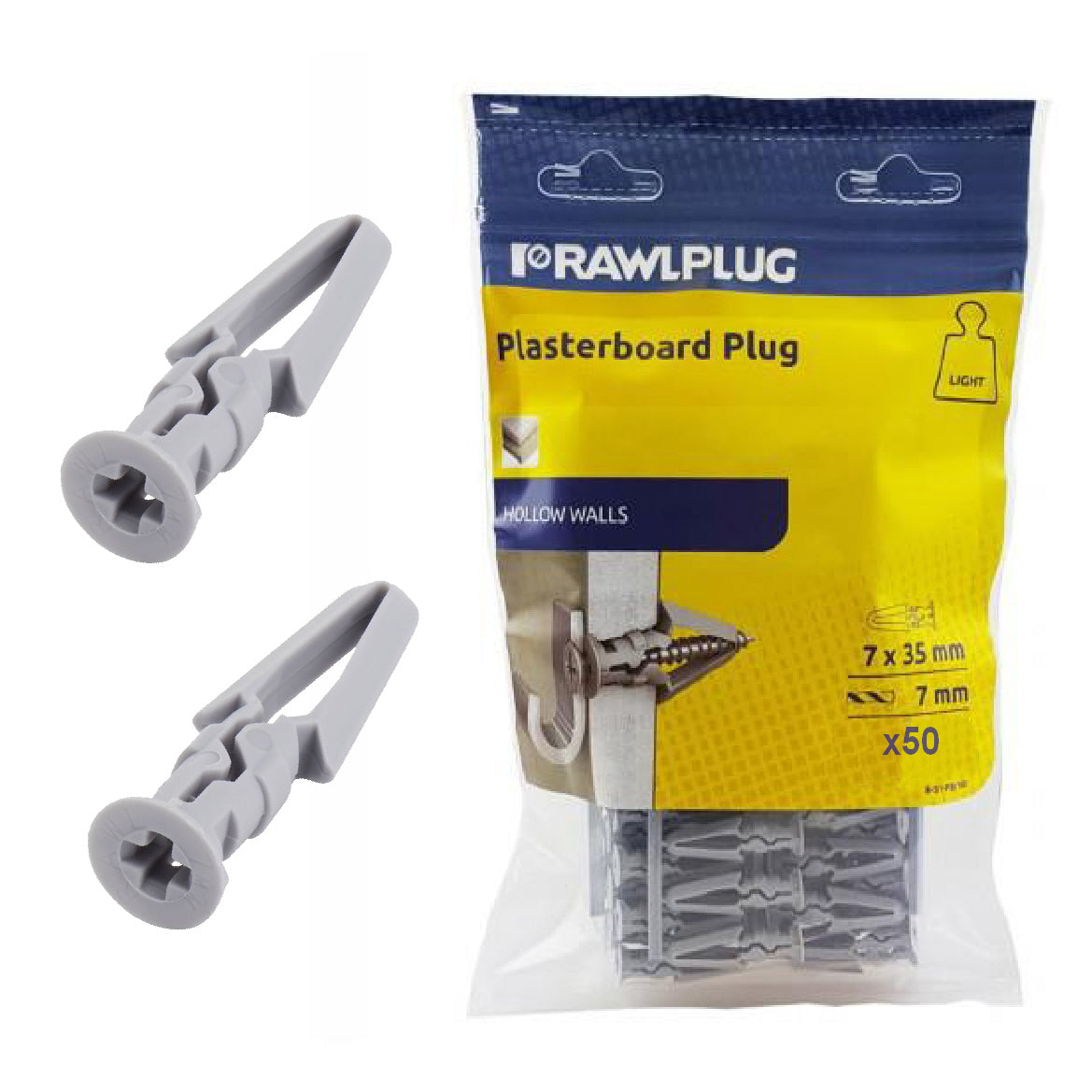 50 x Genuine Rawl Plasterboard 7 x 35mm Hollow Wall Plugs — Homesmart