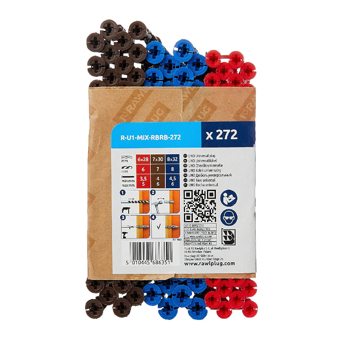 272 x Assorted Genuine Uno Rawl Plugs Universal Wall Screw Fixings ...