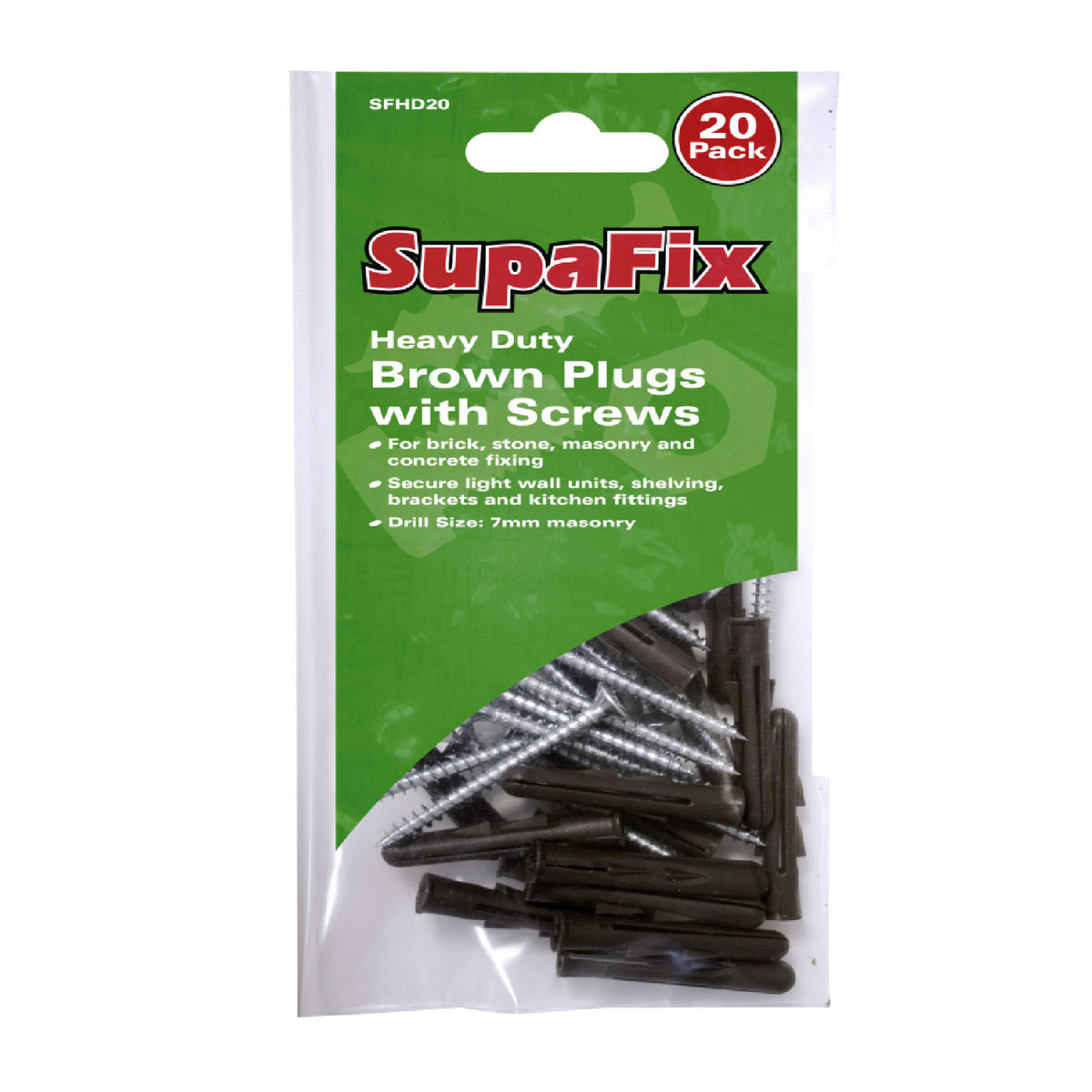 20 x Brown Raw Wall Plugs with Screws. Drill Size: 7mm — Homesmart
